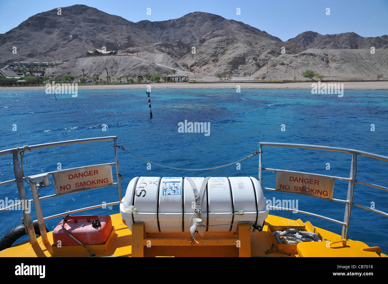 Eilat Israel inflatable life saving raft on a boat Stock Photo - Alamy