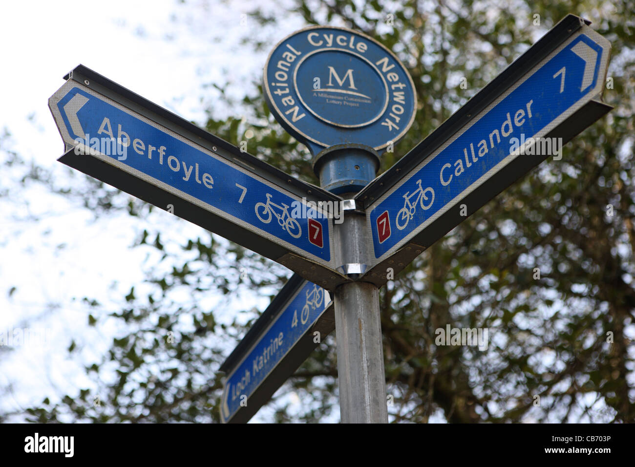National Cycle Network sign showing routes to Aberfoyle and Callander ...