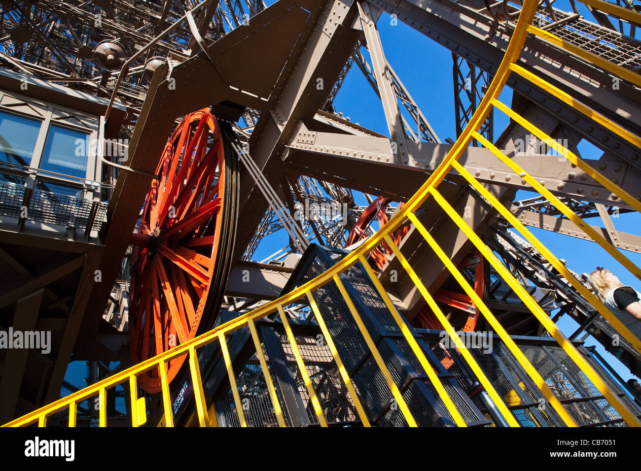 Paris, the elevator wheels in the inside of the Eiffel tower Stock ...