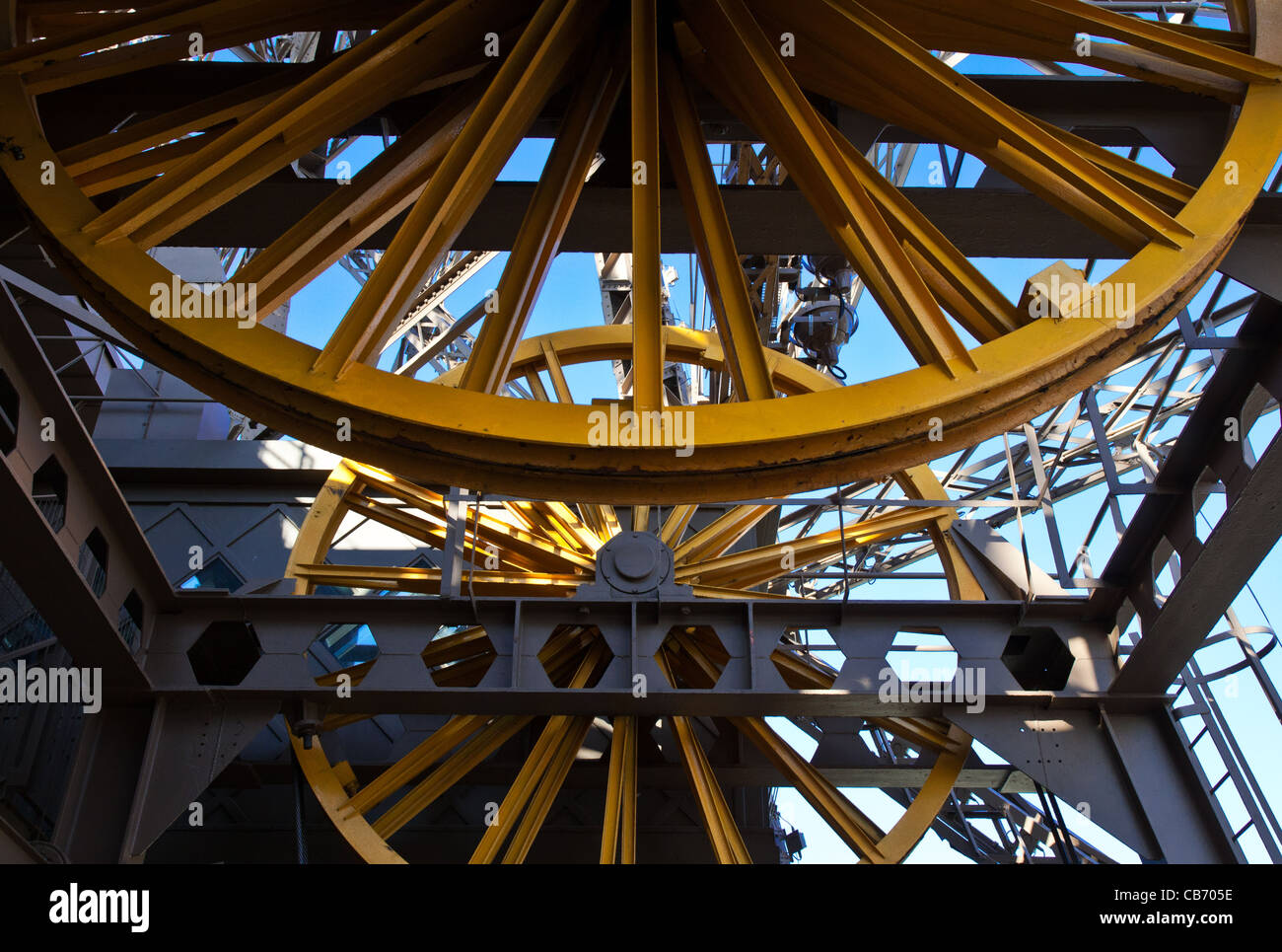 Paris, the elevator wheels in the inside of the Eiffel tower Stock ...