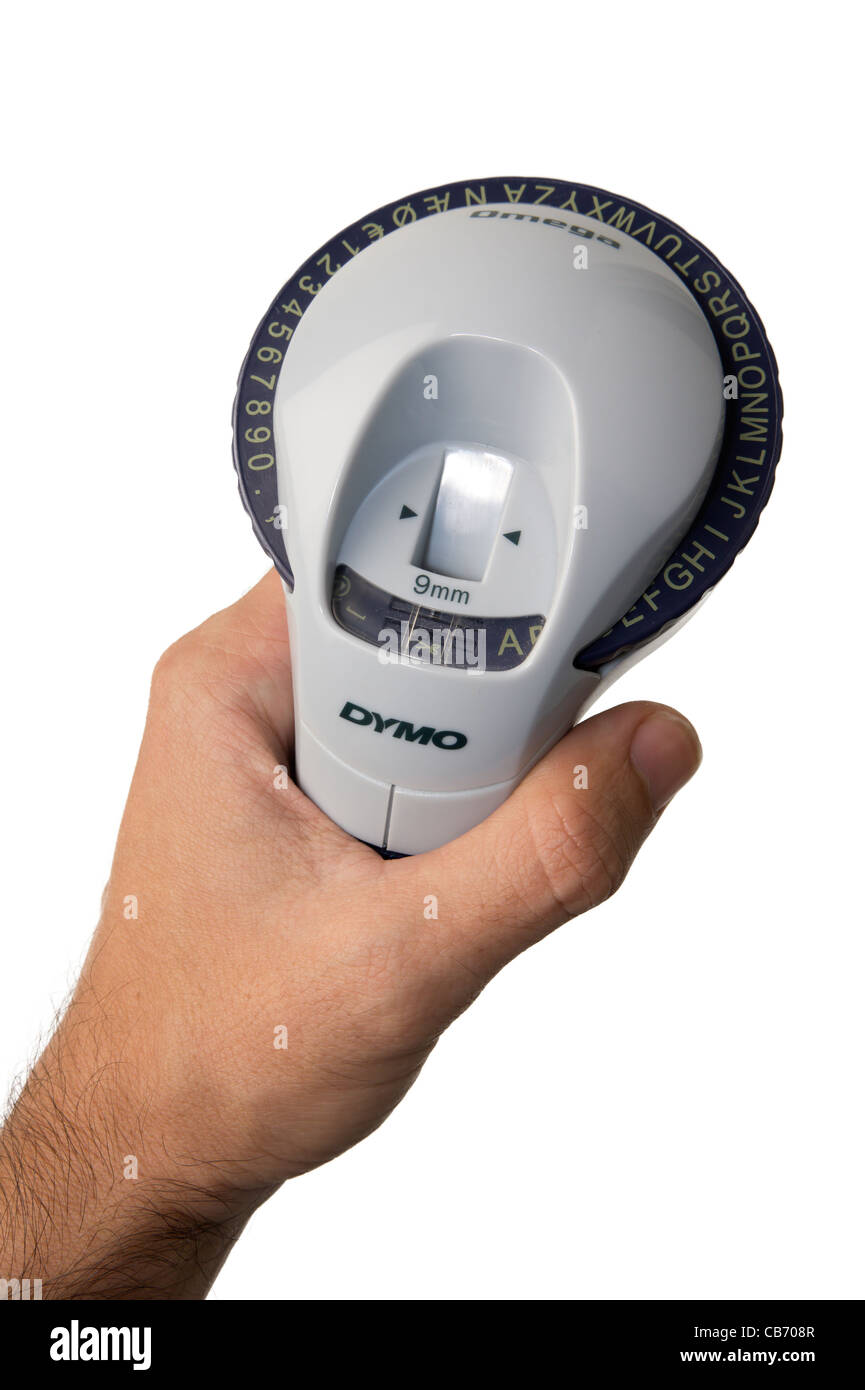 Hand holding Dymo label maker isolated on white background Stock Photo ...