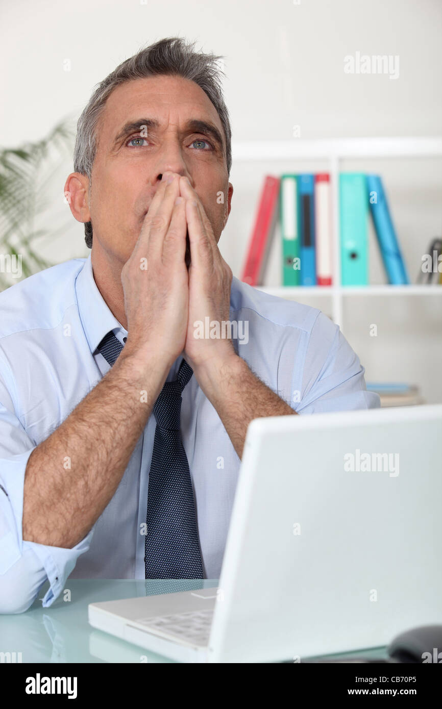 Man thinking at his computer Stock Photo - Alamy