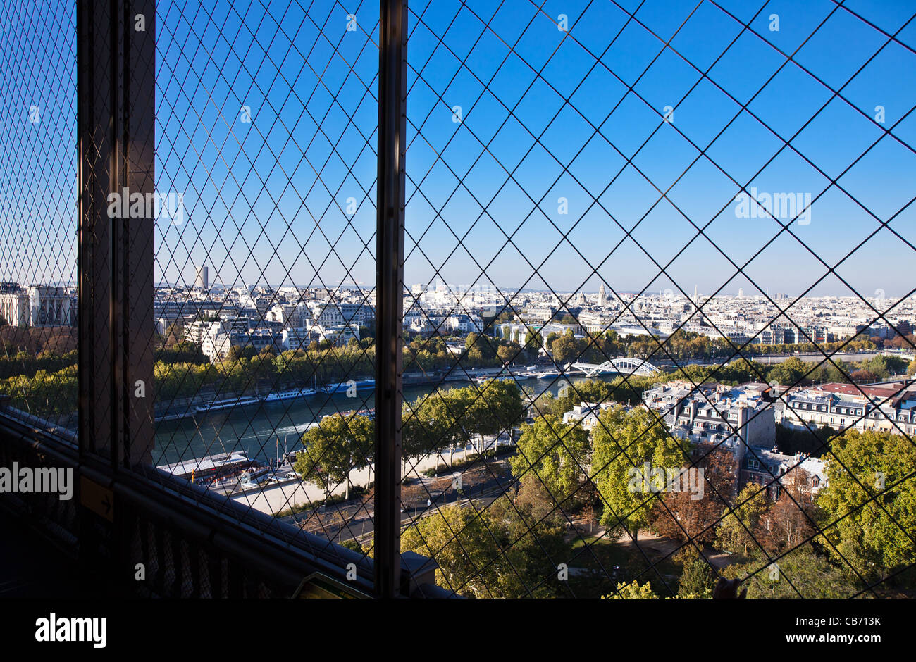 Paris, view on the city from the inside of the Eiffel tower Stock Photo ...