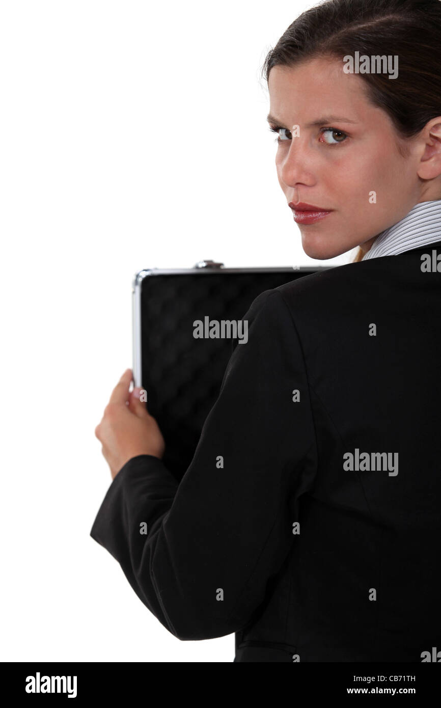 businesswoman opening a briefcase Stock Photo - Alamy