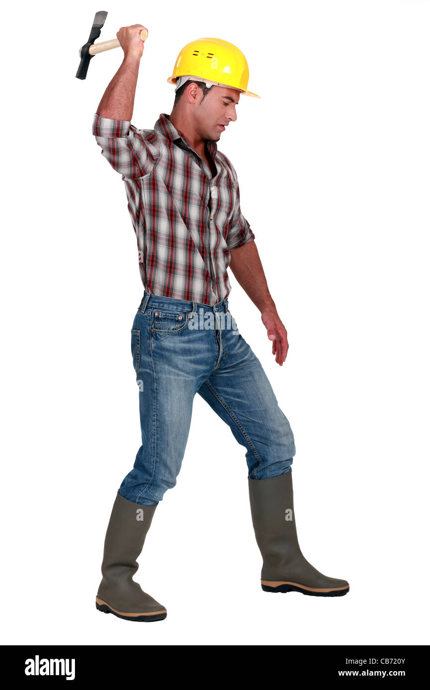 Young construction worker using Cut Out Stock Images & Pictures - Alamy