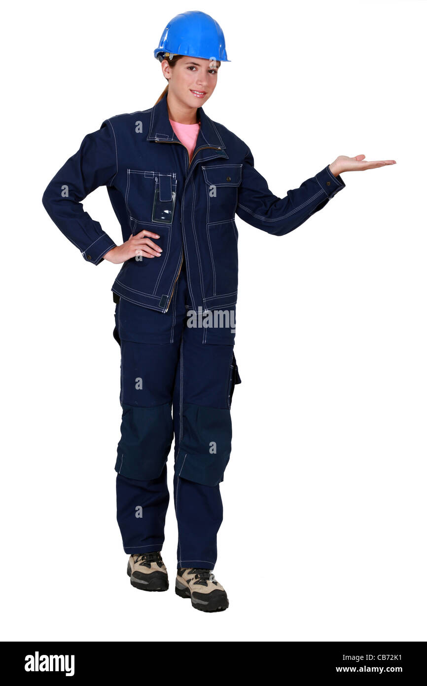 Tradeswoman dressed in denim clothing Stock Photo - Alamy