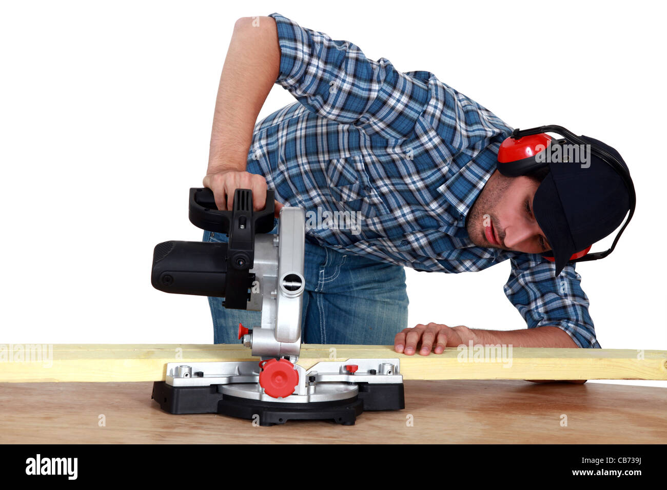 Man using circular saw Stock Photo - Alamy