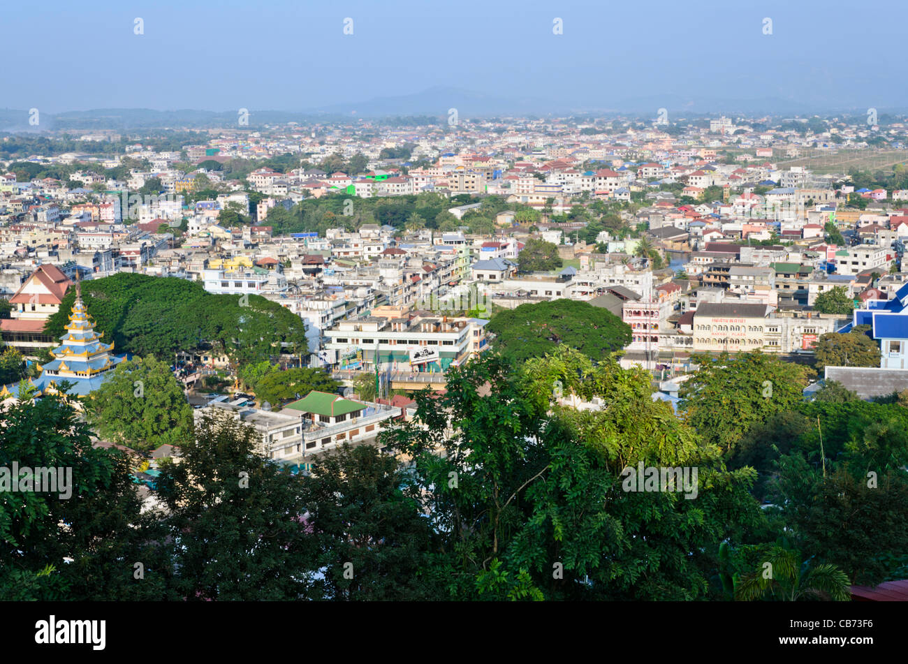 View from Buddhist temple on hilltop in Maesai Thailand overlooking ...