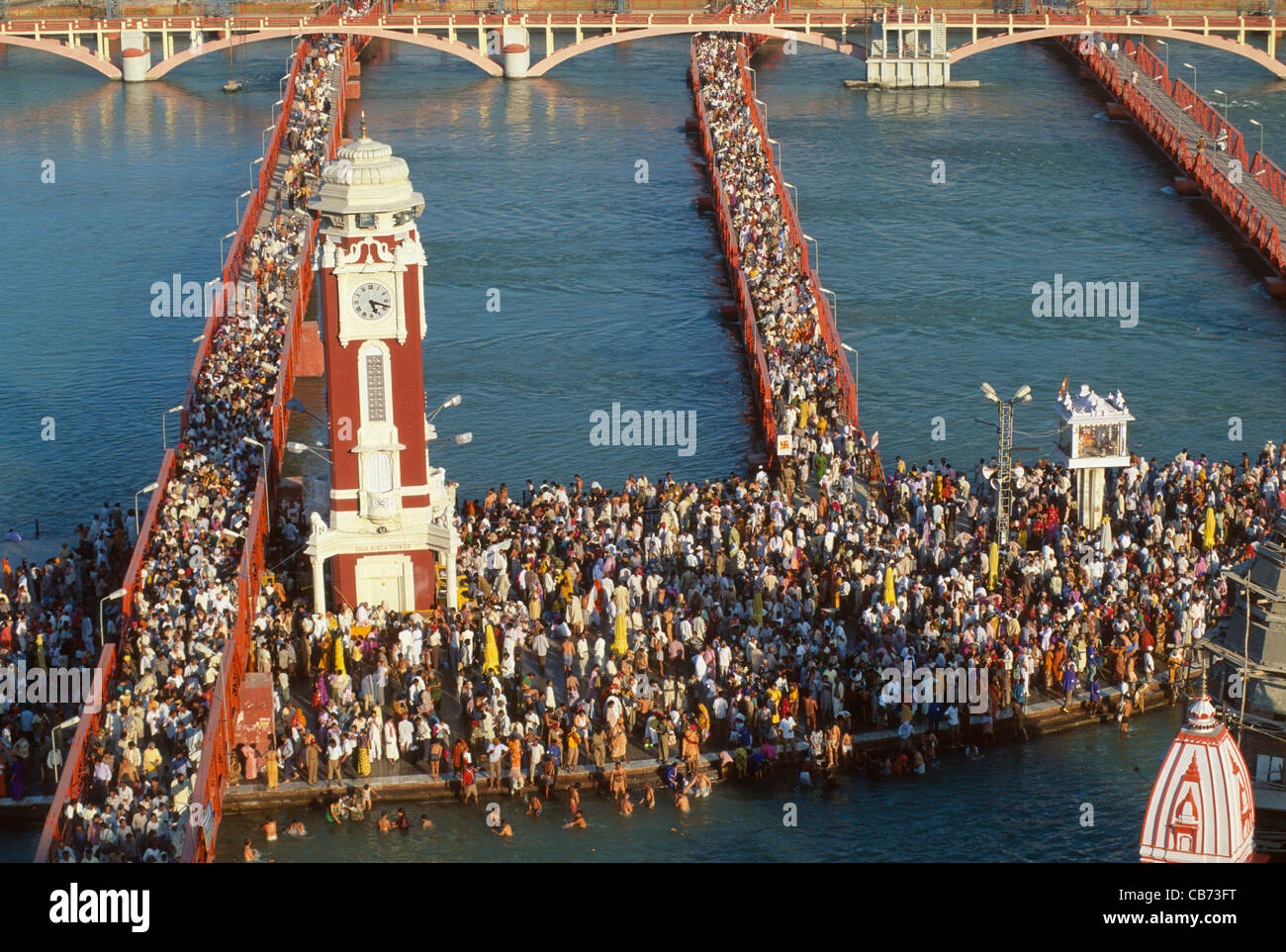 Har-ki-Pauri Ghat, crowded with bathing pilgrims at the Kumbh Mela, 13 ...