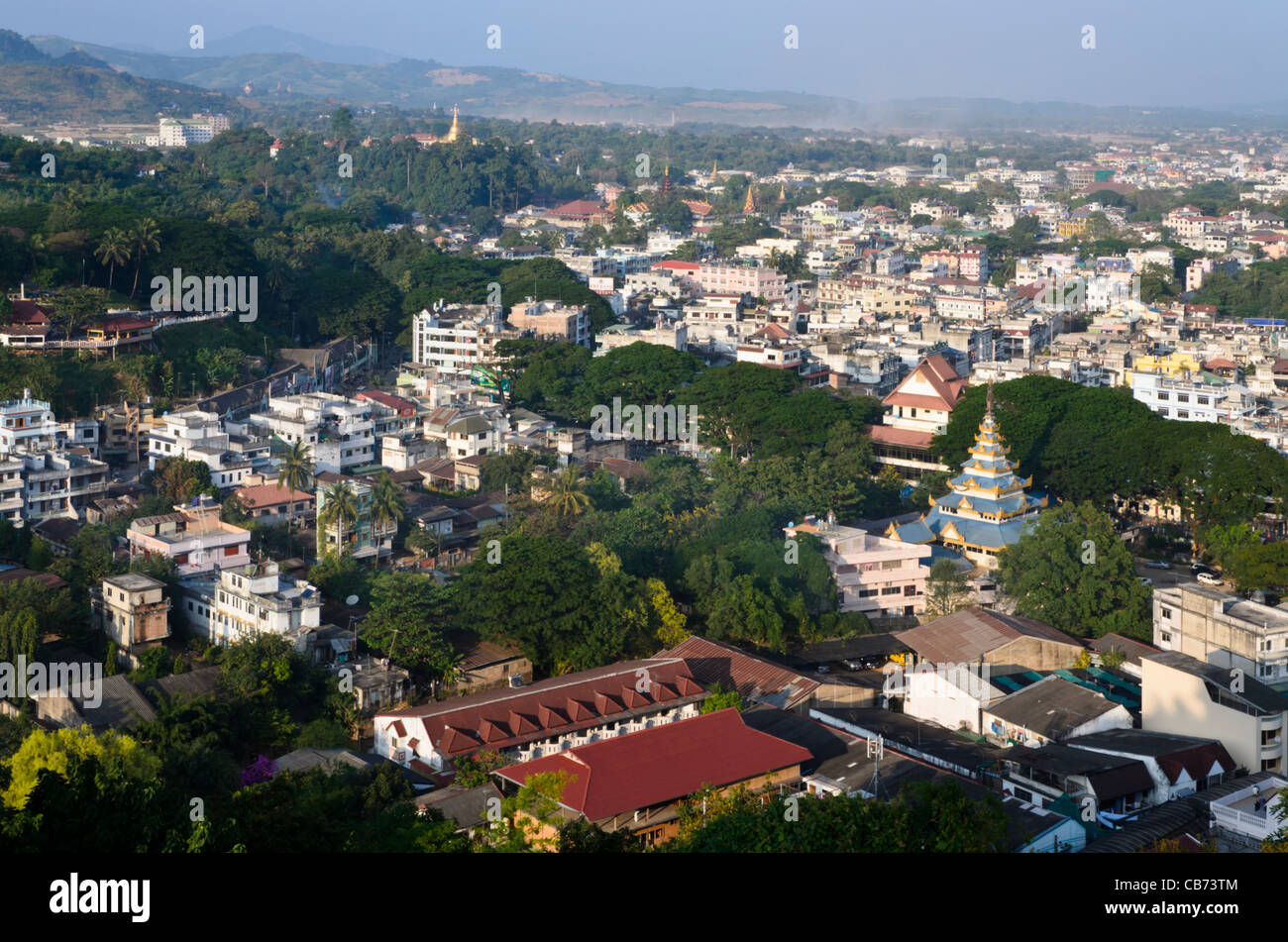 Spectacular view from Buddhist temple on hilltop in Maesai Thailand ...