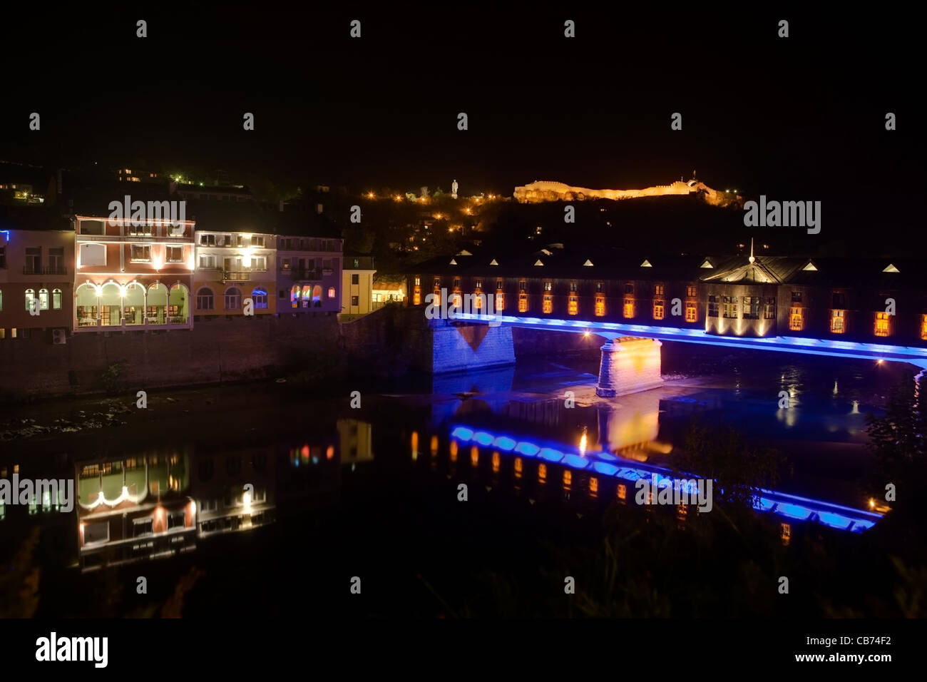 Covered Bridge Kolyu Ficheto in Lovetch, night view, Osum river ...