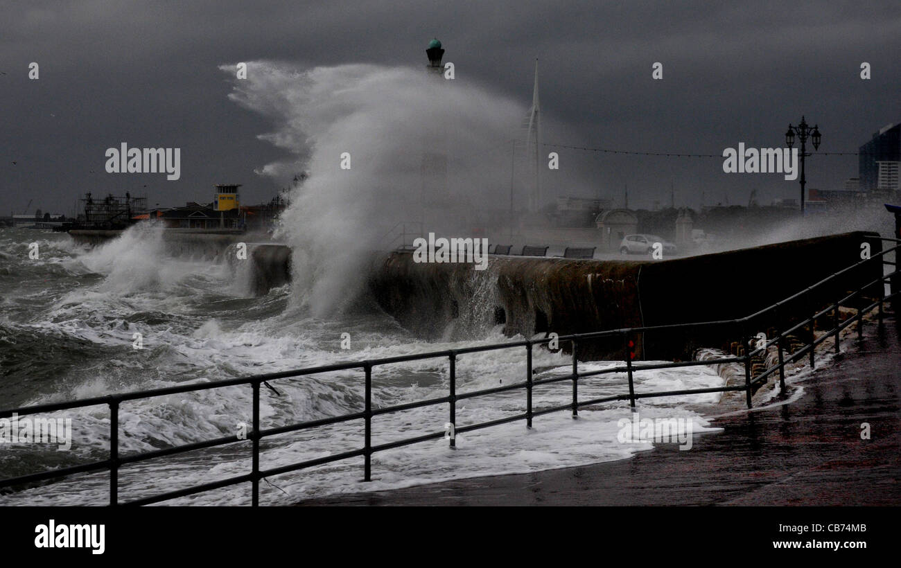 HUGE WAVES DRIVEN BY GALE FORCE WINDS BATTER THE SEAFRONT AT SOUTHSEA ...
