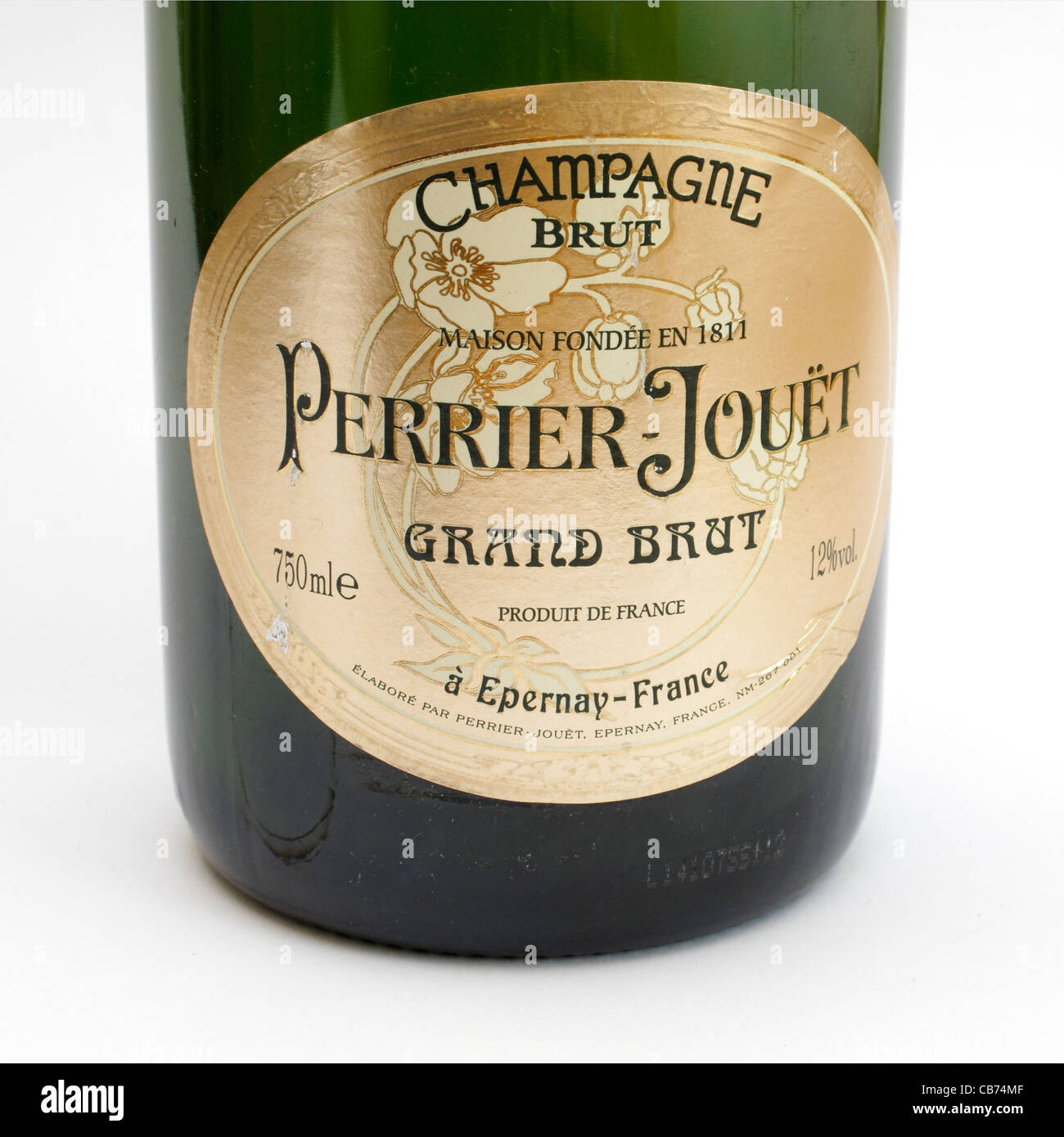 close up up of champagne bottle label closeup perrier jouet brut dry ...