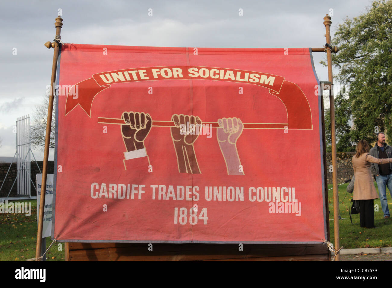 CARDIFF, UK, 30th November 2011. Trade Unionists socialism banner Stock ...