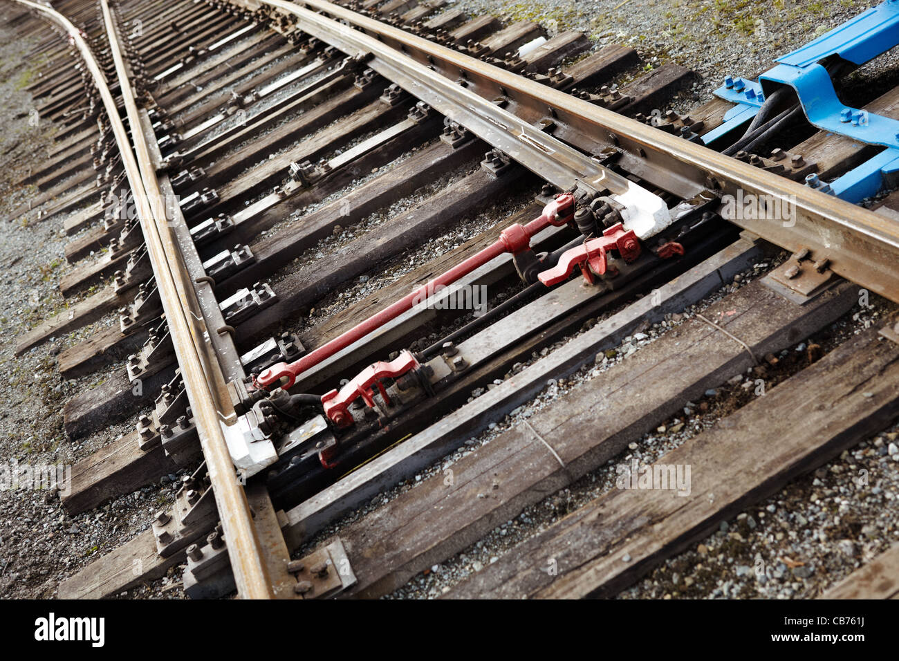 Old railway tracks that goes into the distance, selective focus on ...