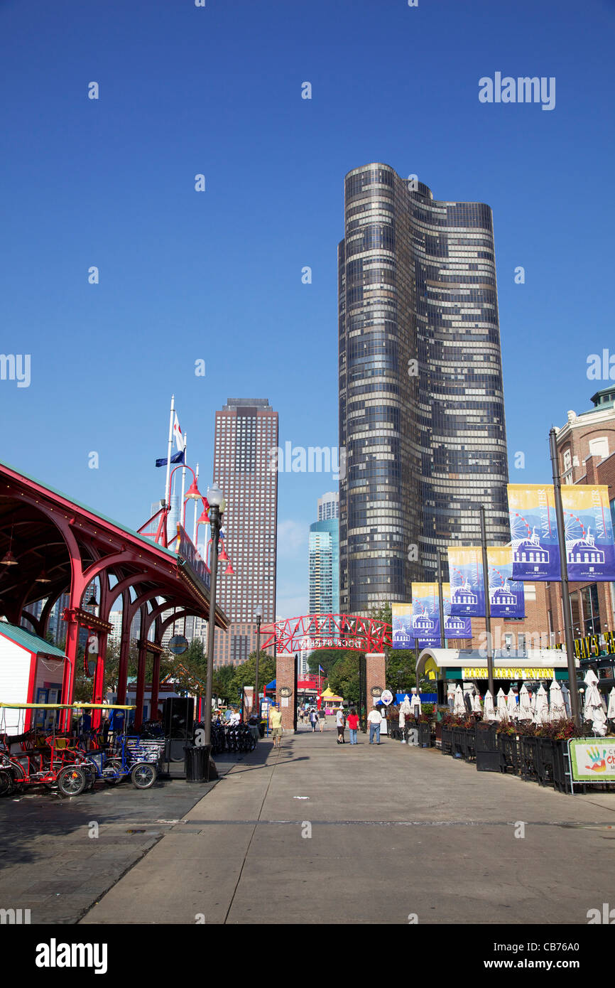 Dock Street, Navy Pier, Navy Pier, Chicago. Lake Point Tower right ...