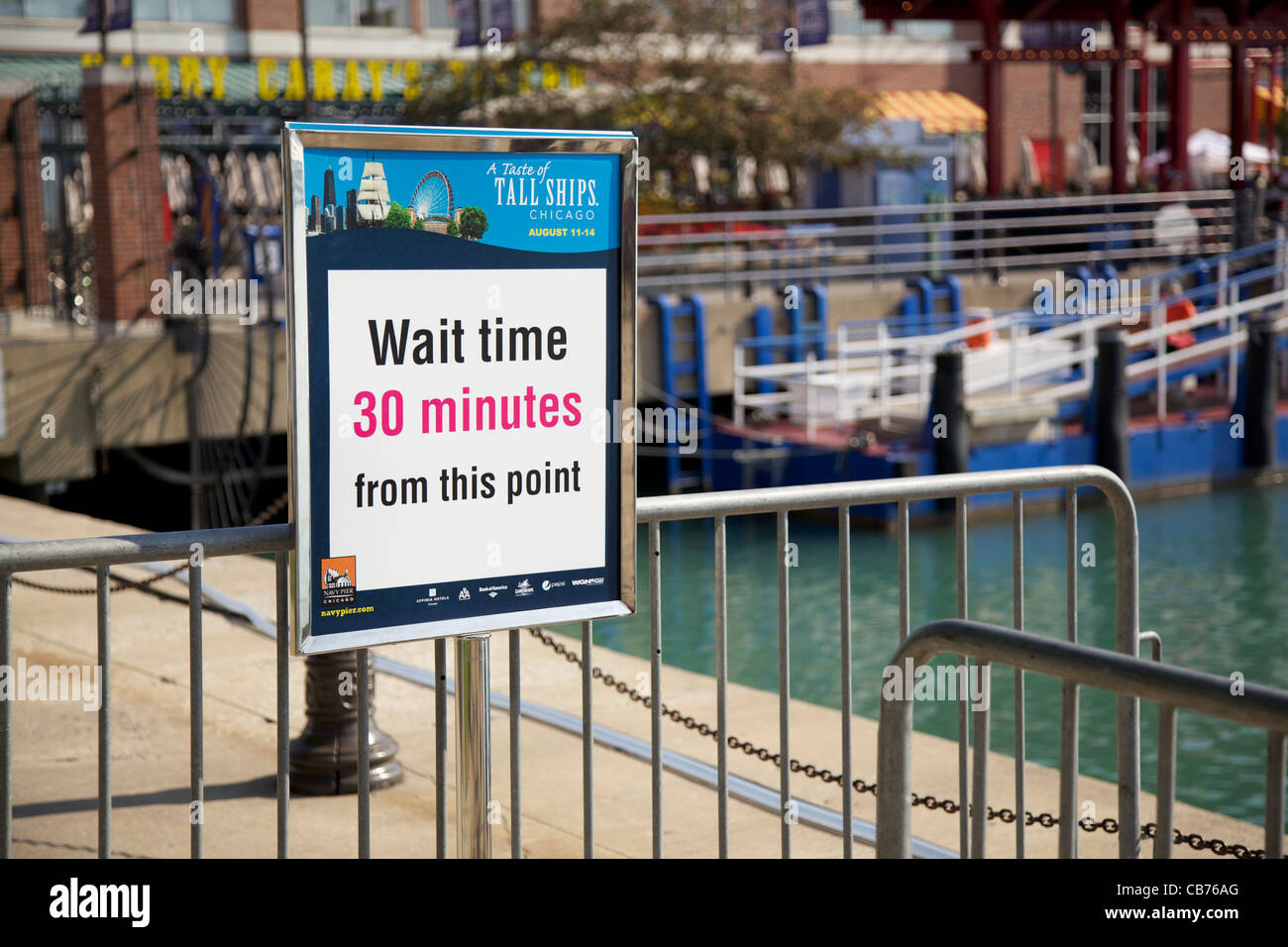 Thirty minute wait time for boarding sign. Navy Pier, Chicago, Illinois ...