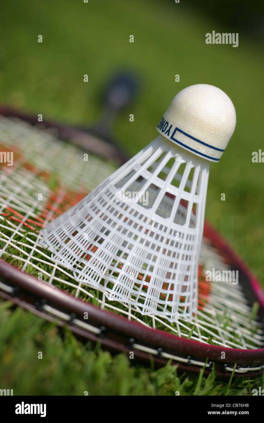 Badminton racket and shuttlecock, close up abstract images Stock Photo ...