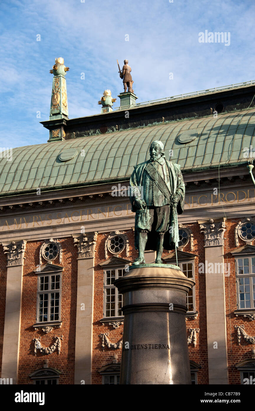 The Swedish House of Nobility Riddarhuset, north end, with a statue of ...
