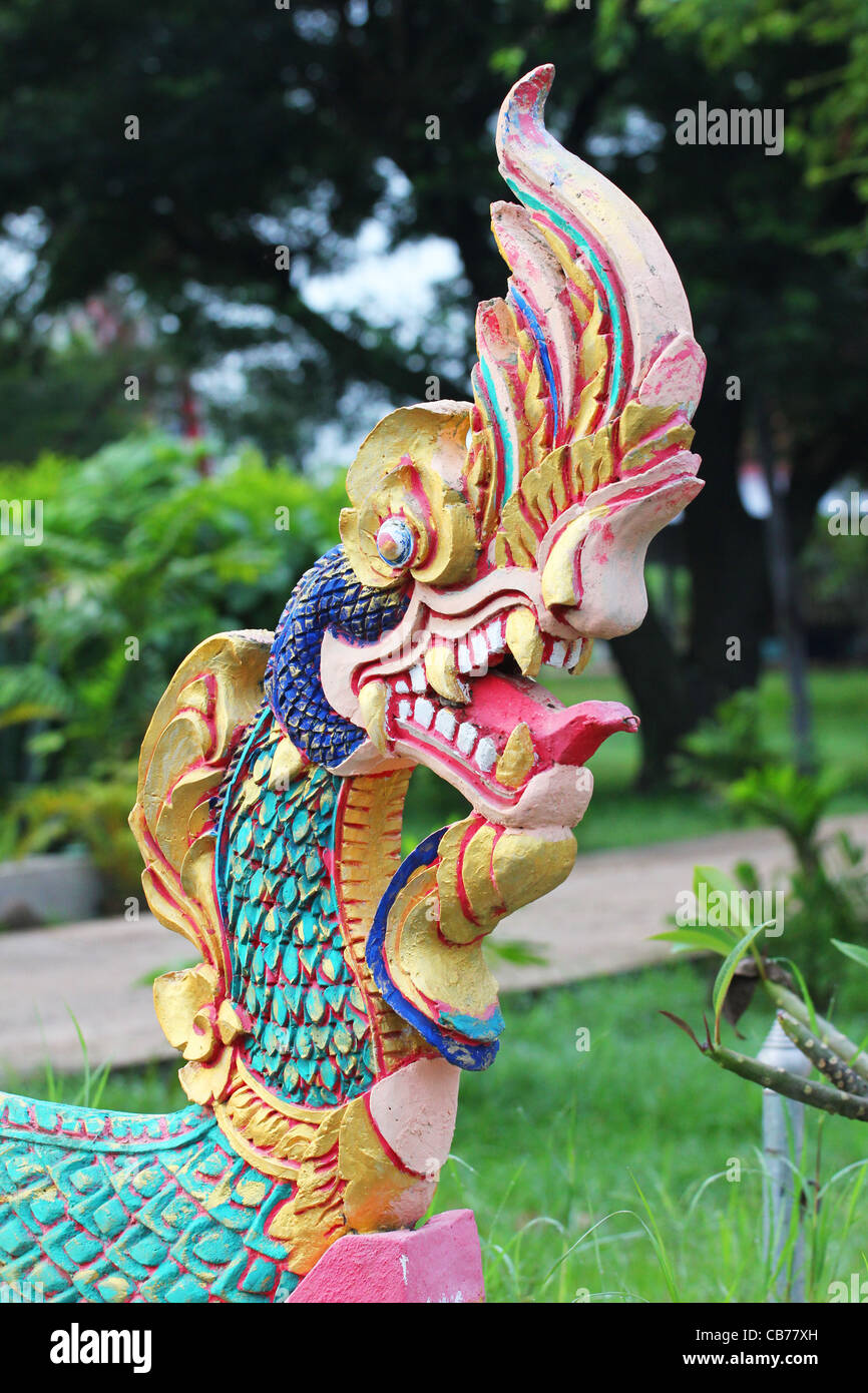 Naga statue in a temple grounds in a village in Issan, Thailand Stock ...