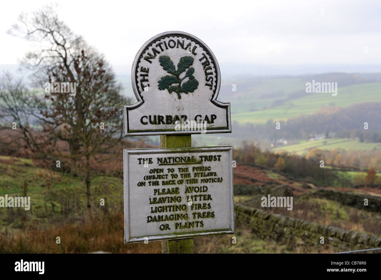 national trust sign curbar gap derbyshire england uk Stock Photo - Alamy