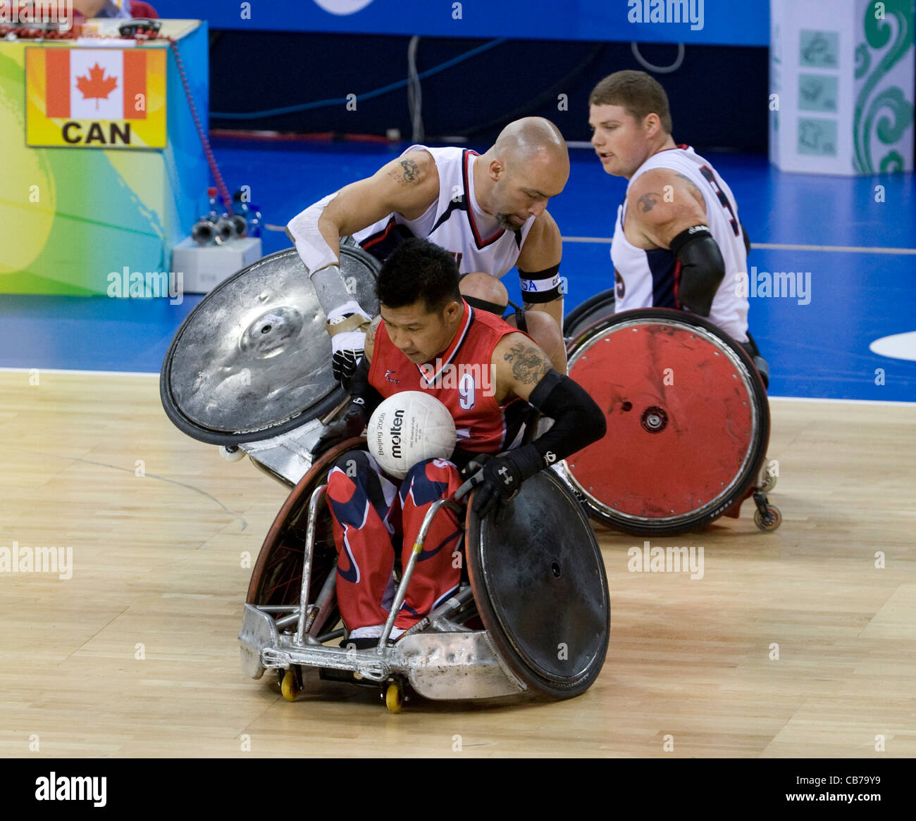 Men's wheelchair rugby match between teams from the USA and Canada at ...