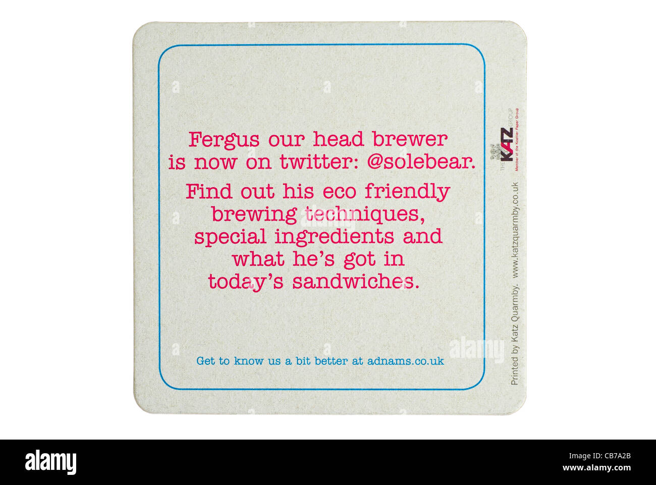 Beer Mat / drip mat - Adnams of Southwold, Suffolk, England Stock Photo ...