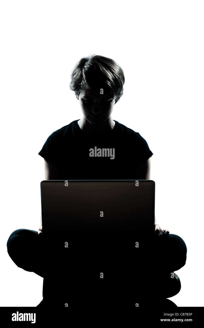 Child using computer silhouette hi-res stock photography and images - Alamy