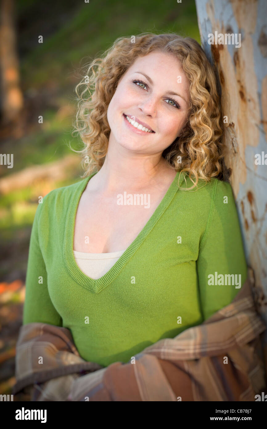 Pretty Young Smiling Woman Outdoor Portrait Stock Photo - Alamy