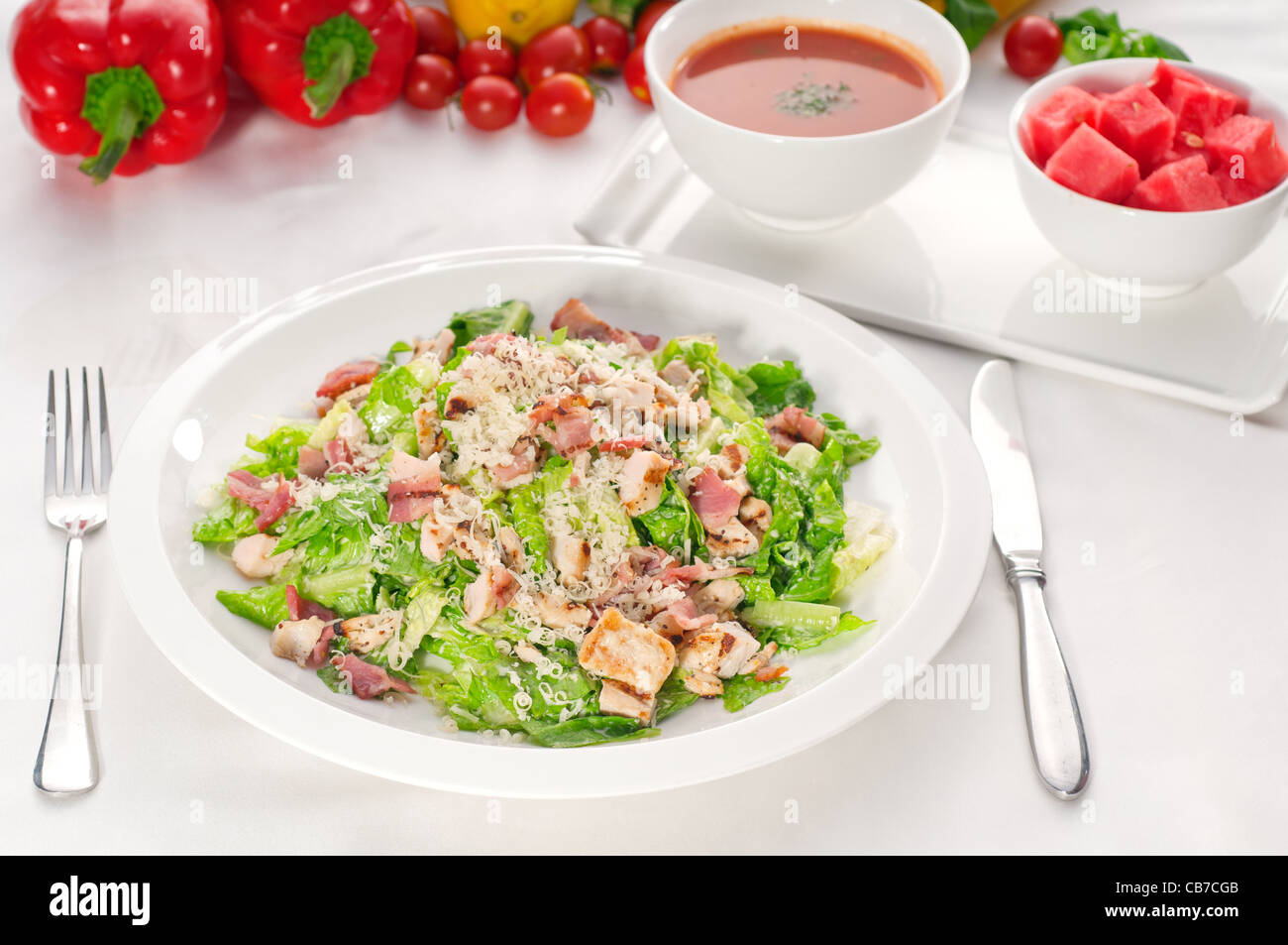fresh classic caesar salad served with gazpacho soup,healthy meal ,MORE ...