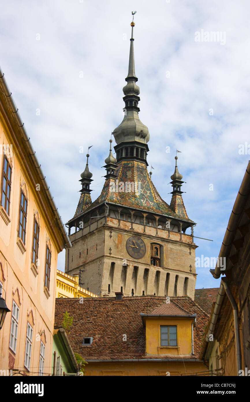Clock Tower in Sighisoara, UNESCO World Heritage site, Romania Stock ...