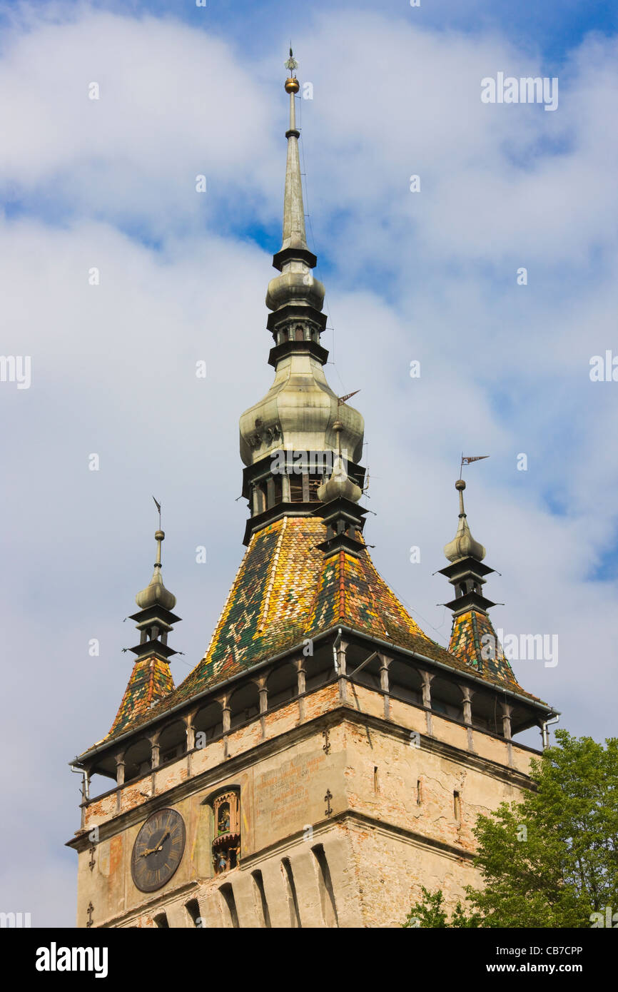 Clock Tower in Sighisoara, UNESCO World Heritage site, Romania Stock ...