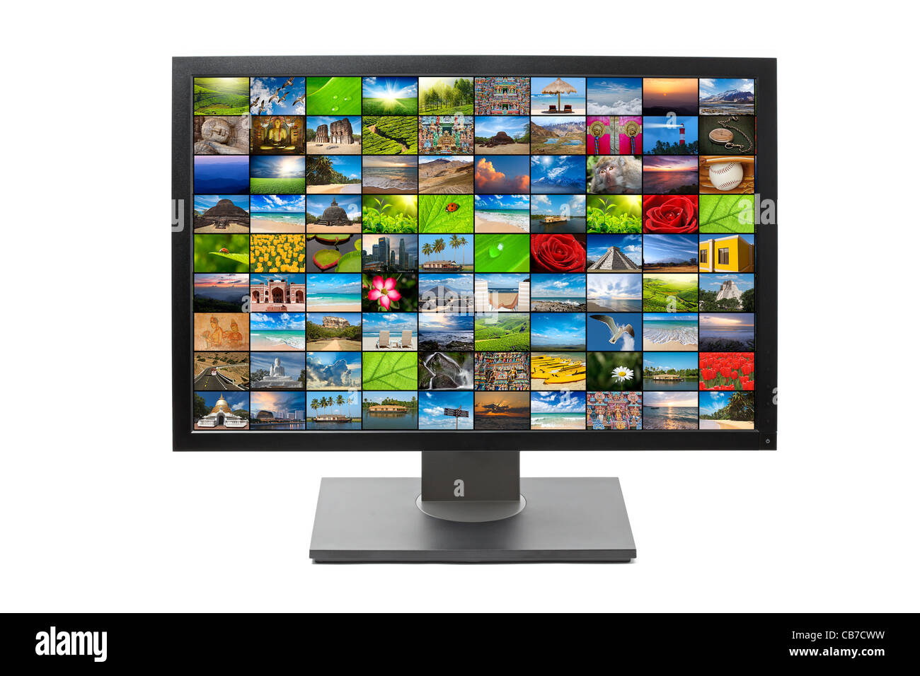 Modern LCD HDTV screen with image gallery isolated on white background ...