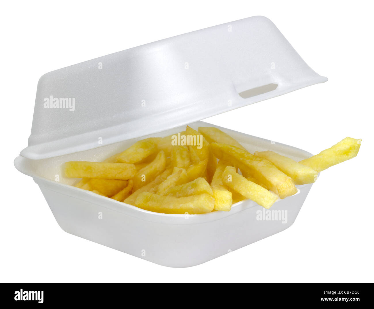 some french fries in a open white plastic box isolated on white Stock ...