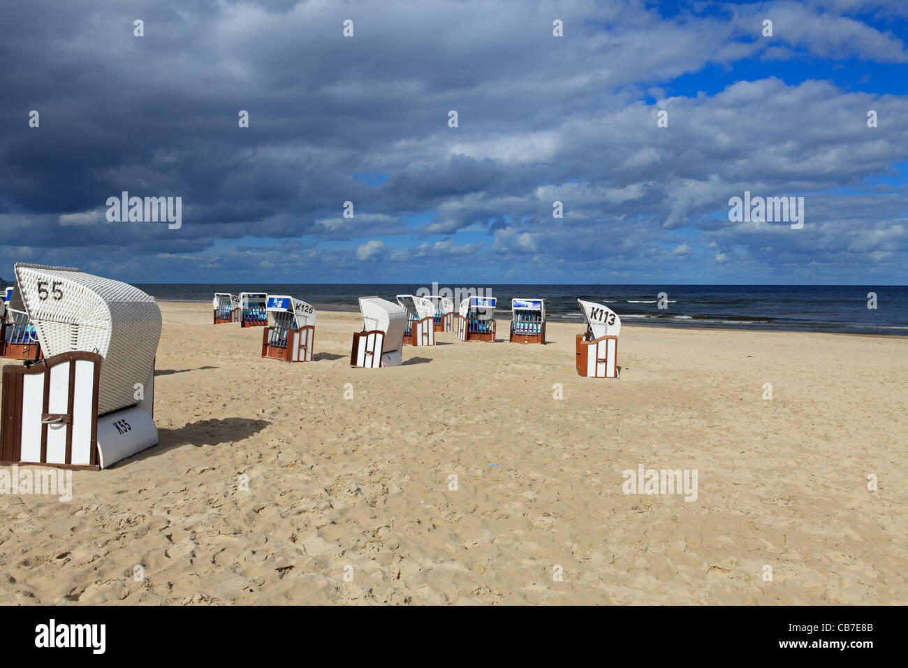 Wicker beach chair on the beach on the island of Ahlbeck usedom Stock ...