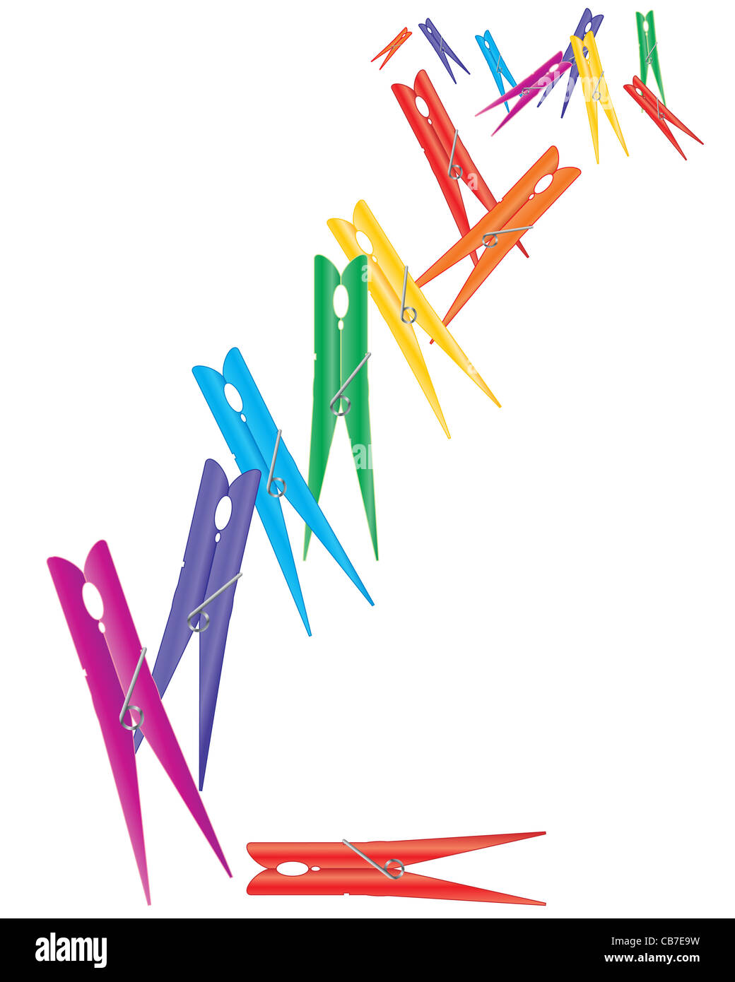 an illustration of plastic pegs in rainbow colors on a white background ...