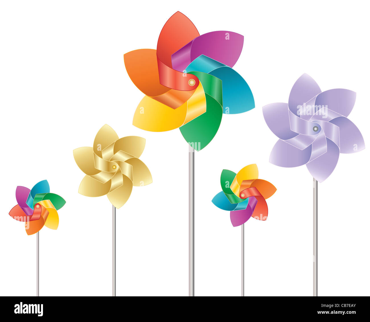 an illustration of colorful toy windmills on a white background Stock ...