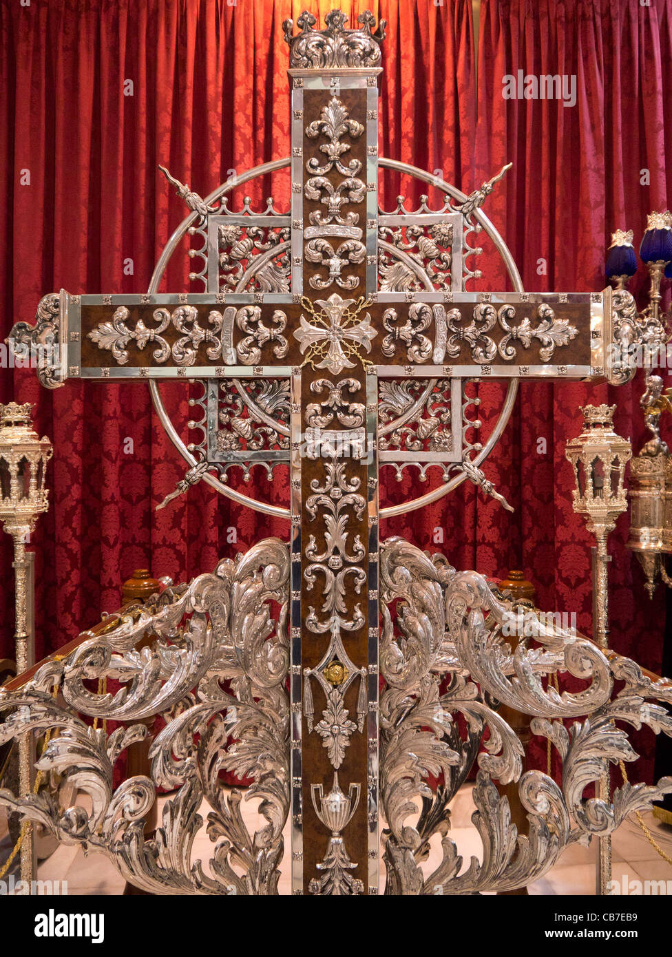Large silver crucifix in the Semana Santa Museum in the town of ...