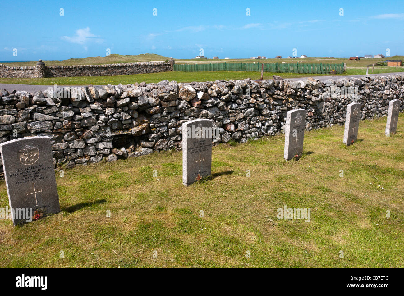 Second World War gravestones in Cladh Mhuire graveyard on the island of ...