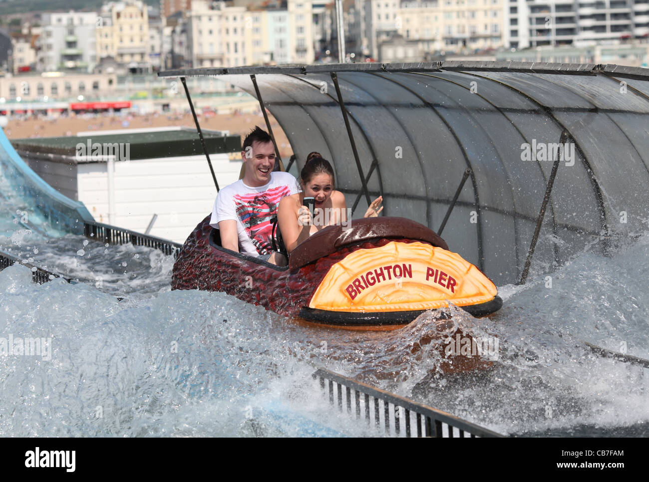 A couple having fun a water ride on Brighton Pier. Picture by James ...