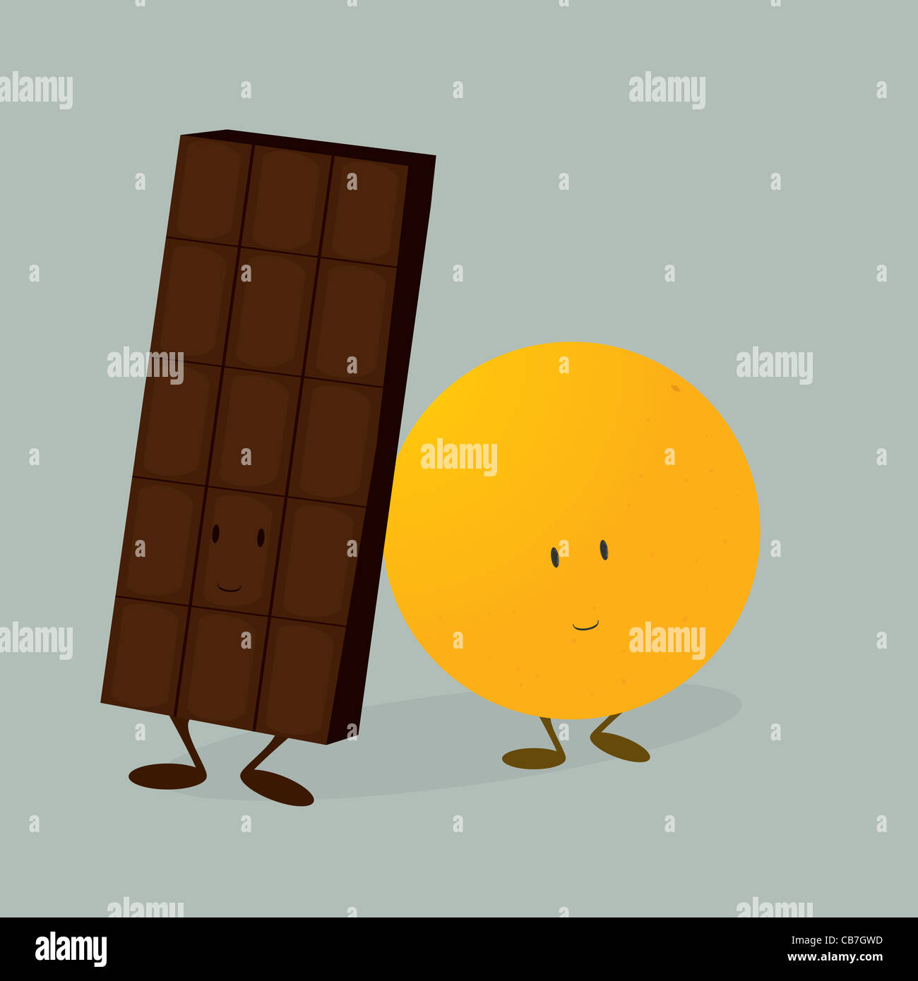 Smiling chocolate bar and whole orange standing together Stock Photo ...