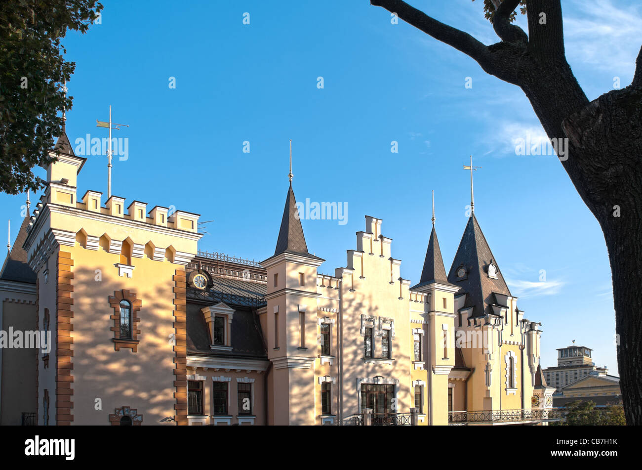 beautiful castle with towers and blue cloudy sky in background Stock ...