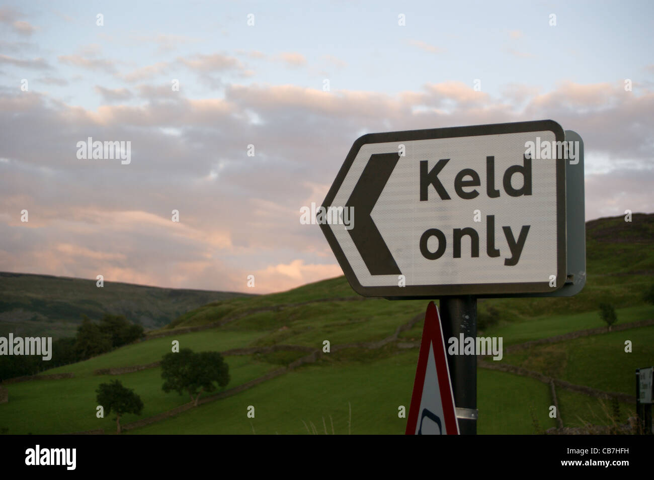 Road sign showing 'Keld only', at sunset,Keld, North Yorkshire, England ...
