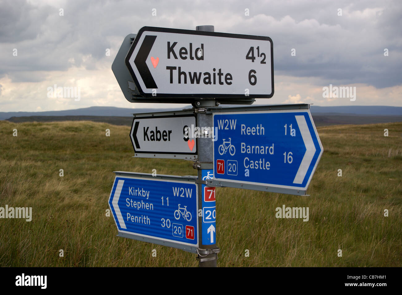 Road sign on the Pennine Way near Keld, North Yorkshire, England ...