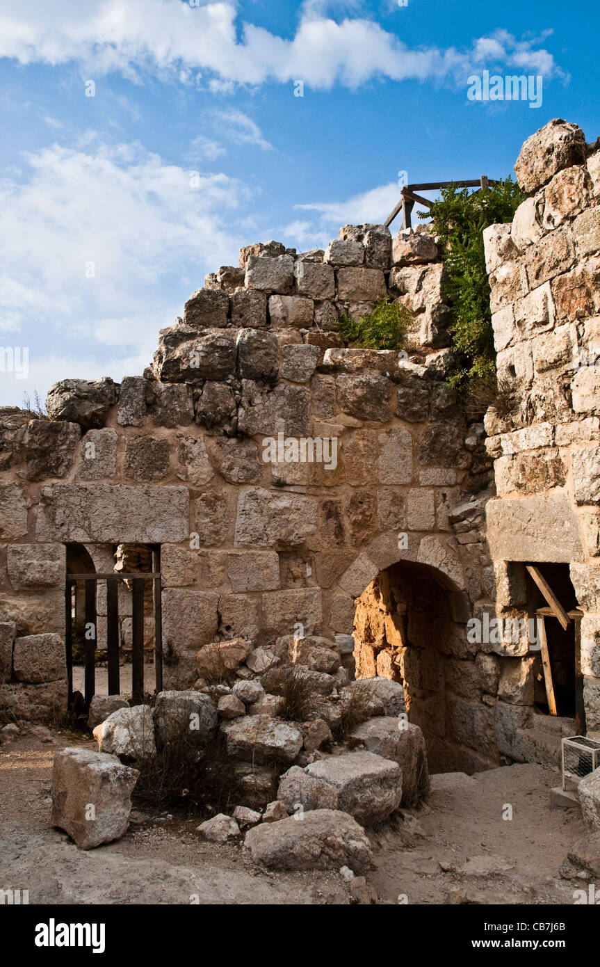details of ancient castle of Ajlun in Jordan with blue cloudy sky in ...