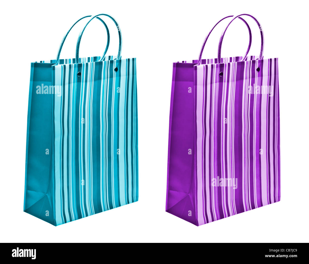 two packets of aqua and purple color isolated on white background Stock ...