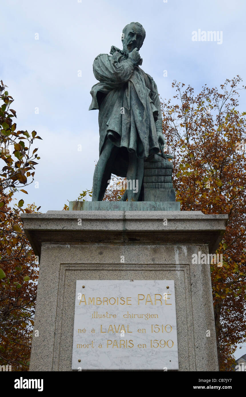 France, Laval, Mayenne, Statue of Ambroise Paré Stock Photo - Alamy
