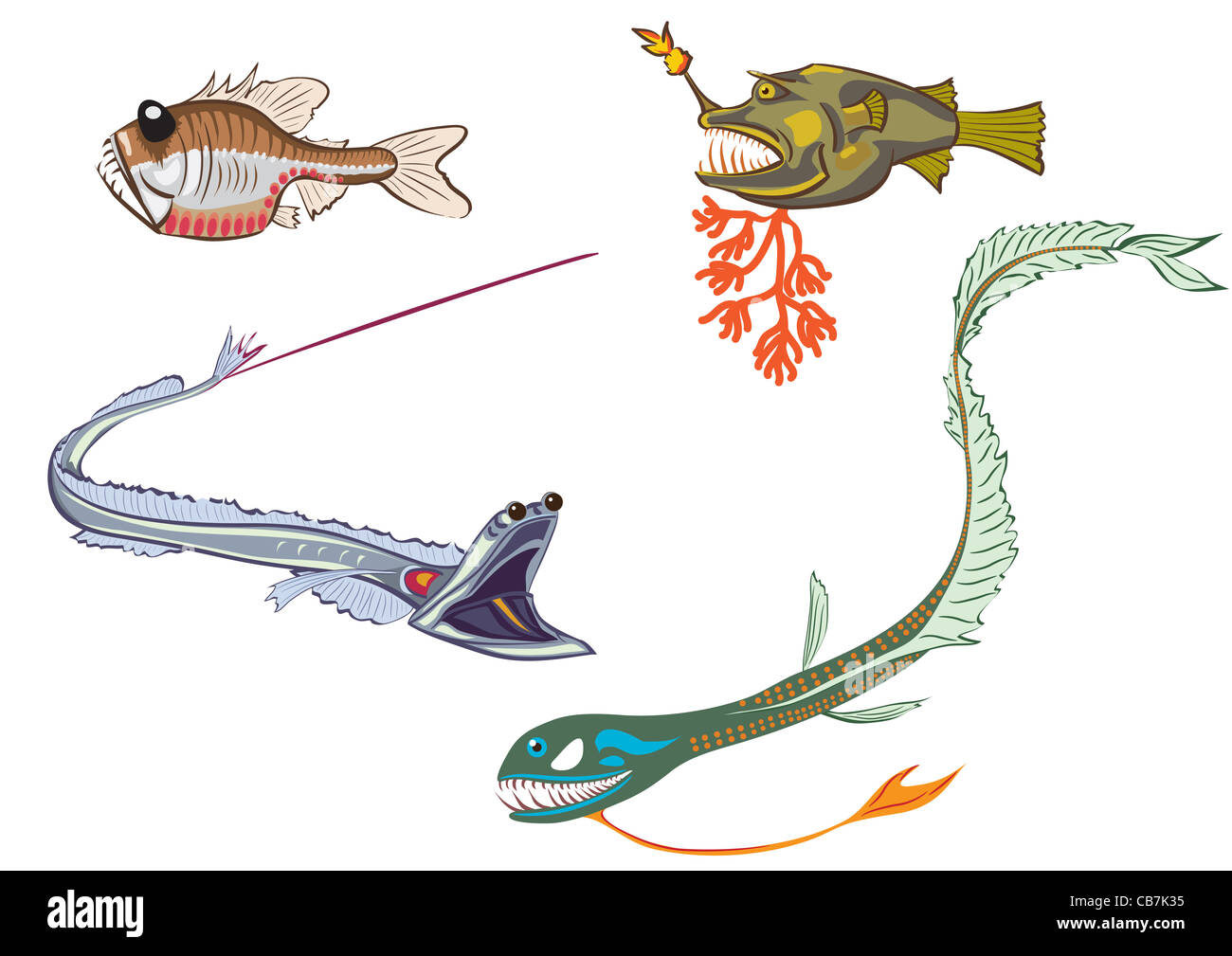 stylized illustrations of the deep-sea fishes Stock Photo - Alamy
