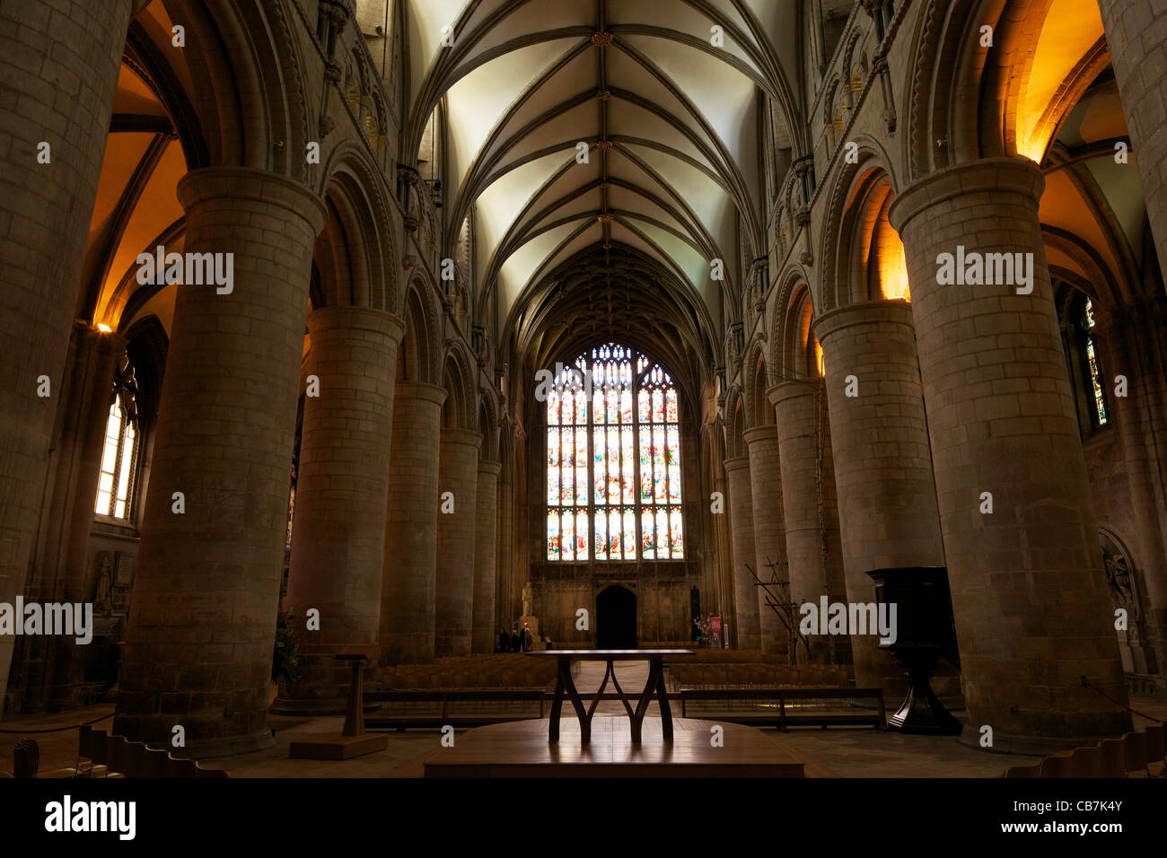 11th Century romanesque nave, Gloucester Cathedral, Gloucestershire ...