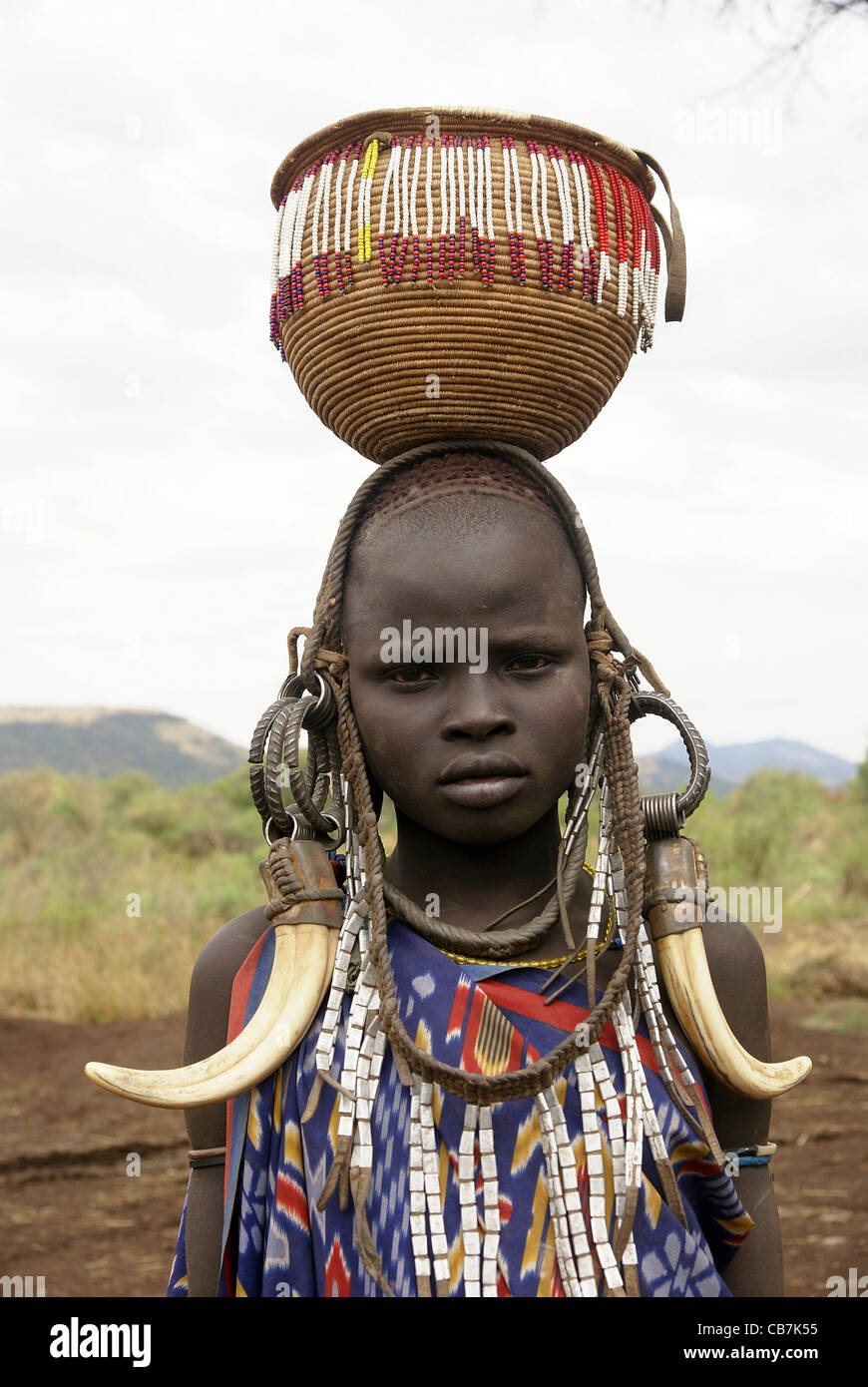 Africa, Ethiopia, Debub Omo Zone, woman of the Mursi tribe Stock Photo ...